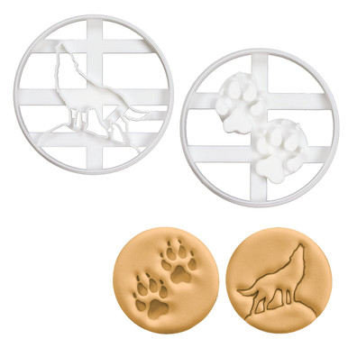 Set of 2 Wolf cookie cutters (Designs: Howling Wolf and Wolf Paw Prints ...