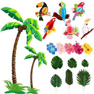 30 Pieces Cardstock Paper Palm Trees Hawaiian Hibiscus Flower Cutouts ...
