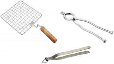 Nexxa Square Steel Roasting Jali Wooden Handle with Tong and Pincer Set ...