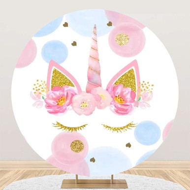 Yeele 6.5x6.5ft Pink Unicorn Round Backdrop Cover Floral Gold Glitter ...