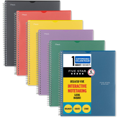 Five Star Interactive Notetaking Spiral Notebooks, 6 Pack, 1 Subject ...