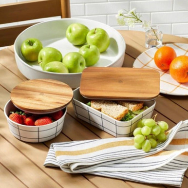 4-PACK - Premium 45oz Grid Pattern Bamboo-Melamine Bento Food Storage ...