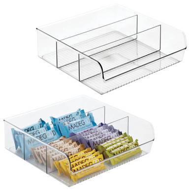 mDesign Plastic Divided Food Storage Bin Organizer with 3 Compartments ...