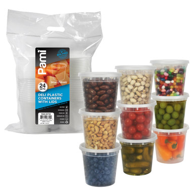 PAMI Deli Plastic Containers With Lids [24-Pack, 24oz] - Small Food ...