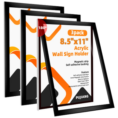 PUJIANG 3Pack Acrylic Sign Holder 8.5x11 Wall Mount,Clear Wall Sign ...