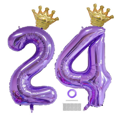 Purple 24 Number Balloon 40 inch Jumbo Foil Balloons with Detachable ...