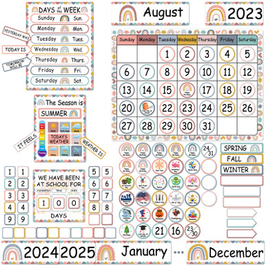 132 Pieces Boho Rainbow Calendar Bulletin Board Set with Days of The ...