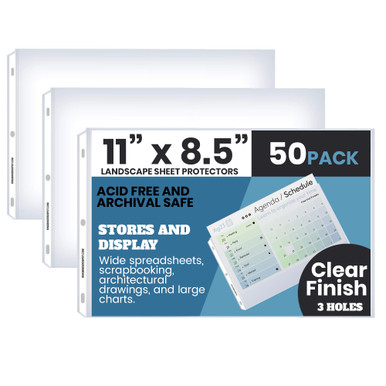 50 Sheet Protectors, Landscape Clear Page Protectors 8.5 X 11 Inch for ...