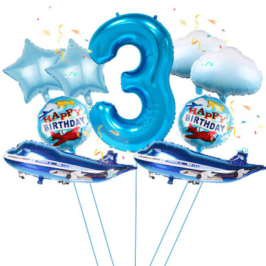 9Pcs Large Blue Airplane Balloon, 32'' Blue Airplane 1st Birthday Mylar ...