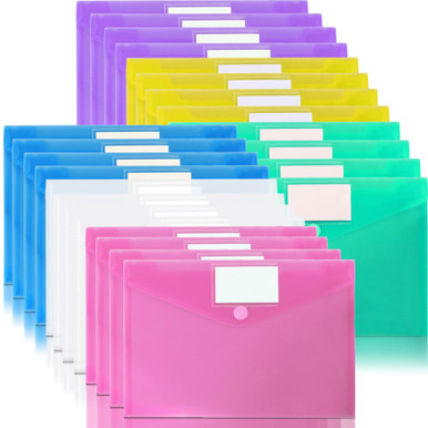 OUTYLTS 24 Pack Plastic Poly Filing Envelopes, Clear Document Folders ...