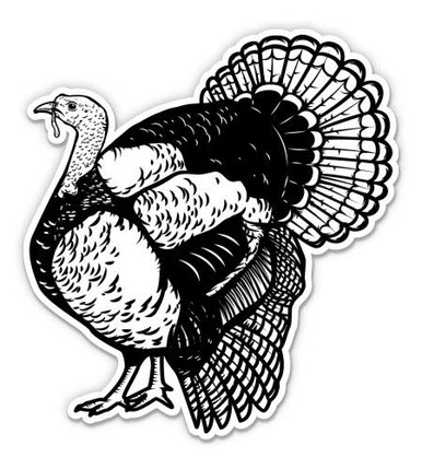 Turkey Black and White - 3" Vinyl Sticker - for Car Laptop Water Bottle ...