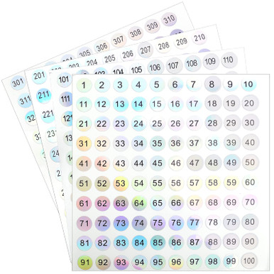 12 Sheets 1 to 300 Consecutive Laser Number Stickers Small Round Labels ...