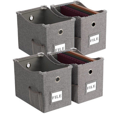 Linen File Boxes with Metal Sliding Rail For Letter Size [4pack] File ...