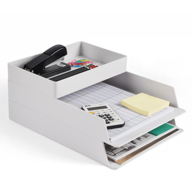 2 Tier Stackable Paper Letter Tray, White Desktop Document File ...