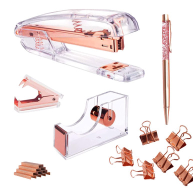 Rose Gold Desk Accessory Kits, Rose Gold Stapler, Acrylic Office Desk ...