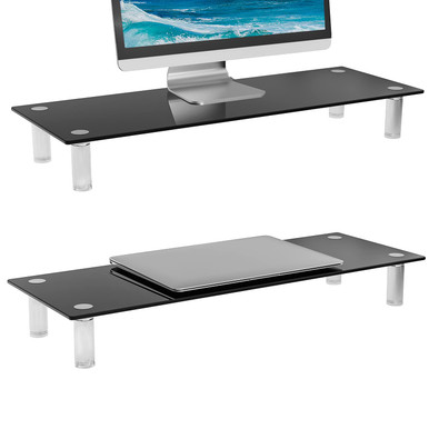 WALI Tempered Glass Monitor Riser Desktop Stand Height Adjustable Table ...