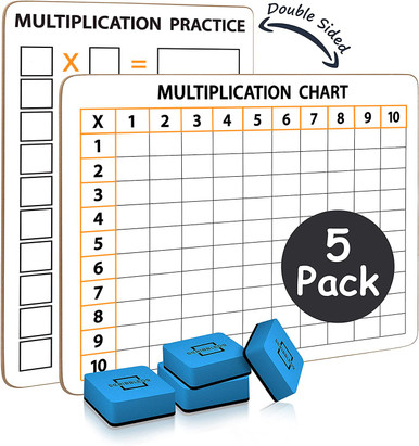 SCRIBBLEDO 5 Pack Dry Erase Multiplication Chart White Board 9" x 12 ...