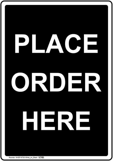 Vertical Place Order Here Sign, Black 10x7 in. Plastic for Wayfinding ...