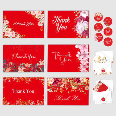 24 Red Thank You Cards with Envelopes - 6x4in Floral Thank You Cards ...