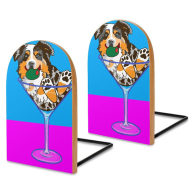 Australian Shepherd Wood Bookends Book Stand Book Ends Non Skid Book ...