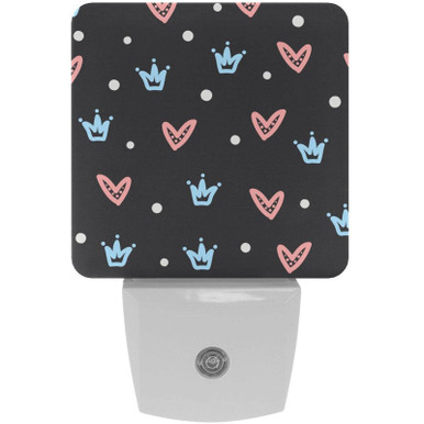 RODAILYCAY Princess Crown Grey Heart Light-Sensing Night Light, 2 Packs ...
