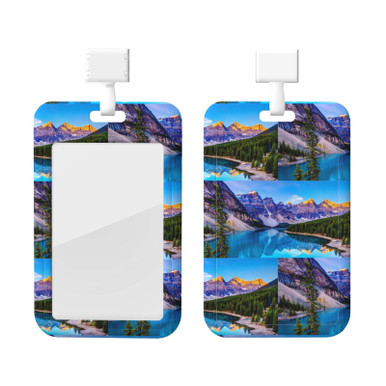 Lake Mountain Landscape ID Badge Holder with Lanyard Plastic ID Card ...