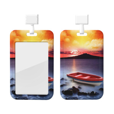 Red Fishing Boat ID Badge Holder with Lanyard Plastic ID Card Protector ...