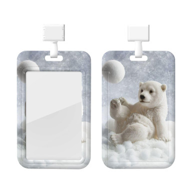 Funny Polar Bear Playing Snowball ID Badge Holder with Lanyard Plastic ...