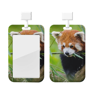 red Panda on Tree Branch ID Badge Holder with Lanyard Plastic ID Card ...