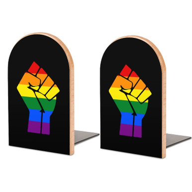 LGBT Pride Flag Fist Simple Nature Wooden Shelves Bookends Desktop Book ...