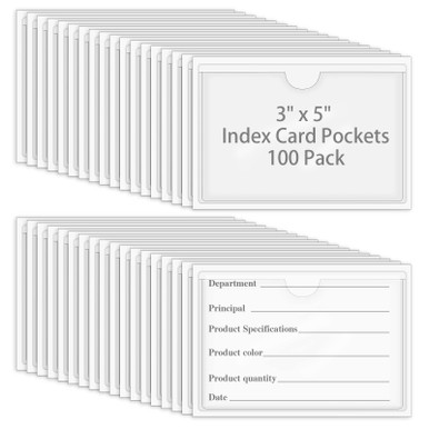 100 Pack Self-Adhesive 3" x 5" Index Card Pockets with Top Open for ...