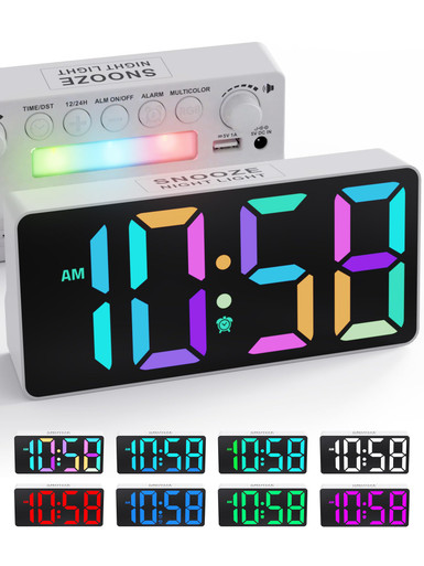 RGB Digital Alarm Clock For Bedroom-Dynamic Large Number Digital Clock ...