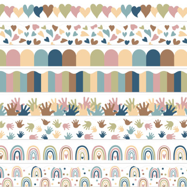 AnyDesign 82Ft Boho Bulletin Board Borders Rainbow Heart Hand Print ...