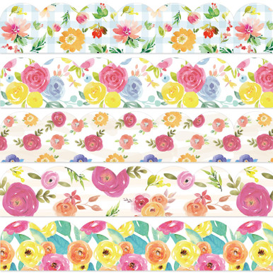 AnyDesign 69Ft Flower Bulletin Board Borders Watercolor Floral Greenery ...