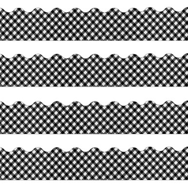 72 Feet Black and White Gingham Bulletin Board Borders Buffalo Plaid ...