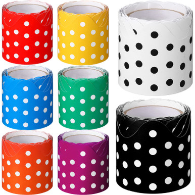 8 Rolls Polka Dot Bulletin Board Border Black and White Scalloped ...