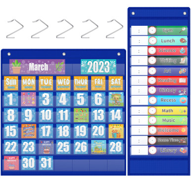 Ctosree 2 Pcs Daily Schedule Pocket Chart with 26 Double Sided Reusable ...
