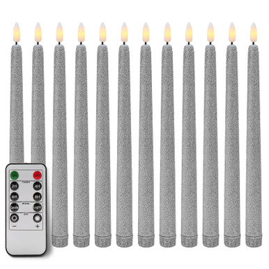 duduta Silver Glitter Flameless Taper Candles with Remote, Flickering ...