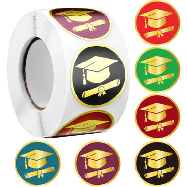 600 Pieces Gold Foil Graduation Cap Stickers Round Graduation Cap ...