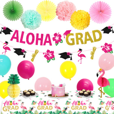 Tropical Aloha Graduation Decorations, Hawaii Luau Aloha Grad Banner ...