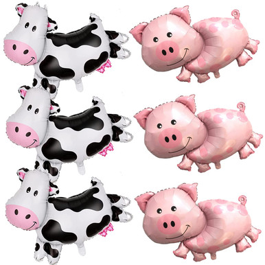 6 Pcs Farm Animals Balloons Cow Pig Balloons Jumbo Foil Barnyard ...