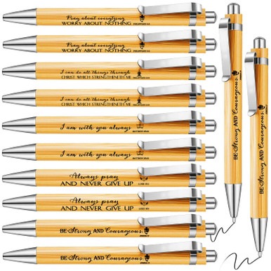 Fumete 10 Pack Bible Verse Bamboo Retractable Ballpoint Pens Christian ...