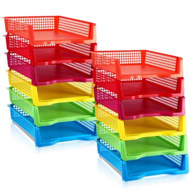Geetery Stackable Paper Bins Plastic Letter Organizer Tray Document ...