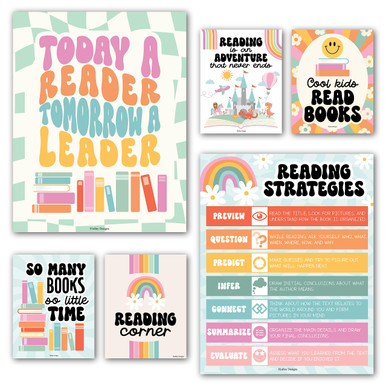 6 Retro Reading Posters for Classroom Library Decorations for School ...