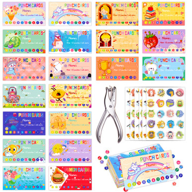 160 PCS Punch Cards for Classroom with Hole Puncher, Reward Cards for ...
