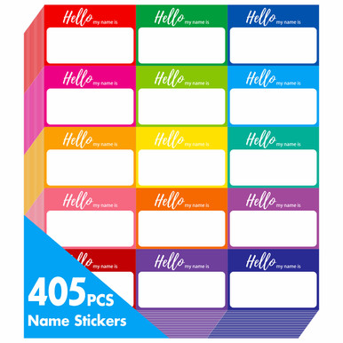 405 PCS Colorful Name Tag Stickers, White Script Fonts, Labels for ...