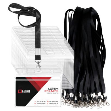 50 Pack Clear Badge Holder with Neck Lanyards,Horizontal Name Tags ID ...