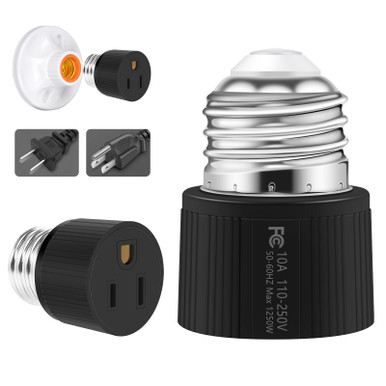 Black 2 Prong and 3 Prong Light Bulb Socket,Baocuz E26/E27 Light Socket ...