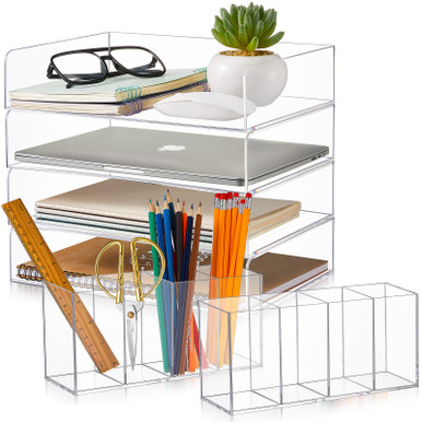 Geetery Acrylic Office Supplies Desk Accessories 2 Tier Acrylic Paper ...