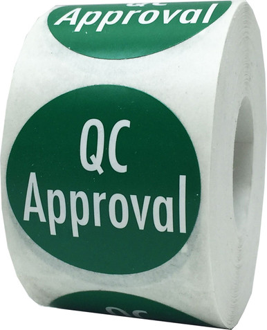 Green with White QC Approval Stickers, 1.5 Inches Round, 500 Labels on ...
